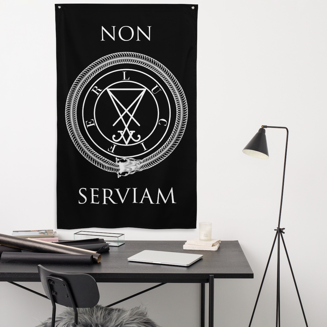 Non Serviam Lucifer Sigil Black Serpent Tapestry Satanic Snake Banner ...