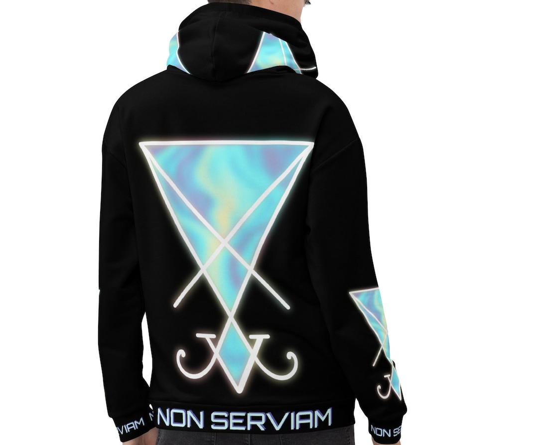 Non Serviam Black Lucifer Hoodie Satanic Goth Blue Hooded Pullover ...