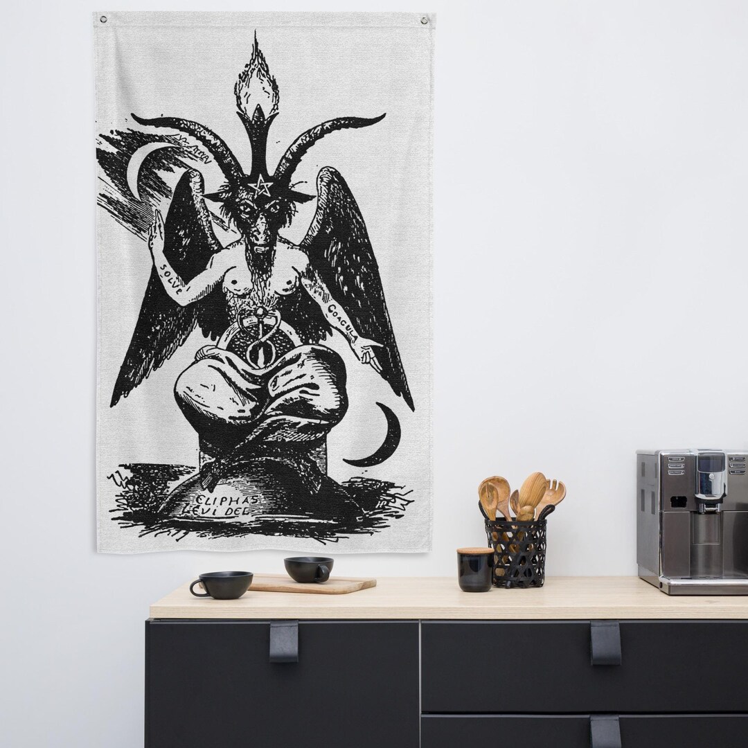 Satanic Baphomet Eliphas Levi Black & White Wall Tapestry 53' Goth Home ...