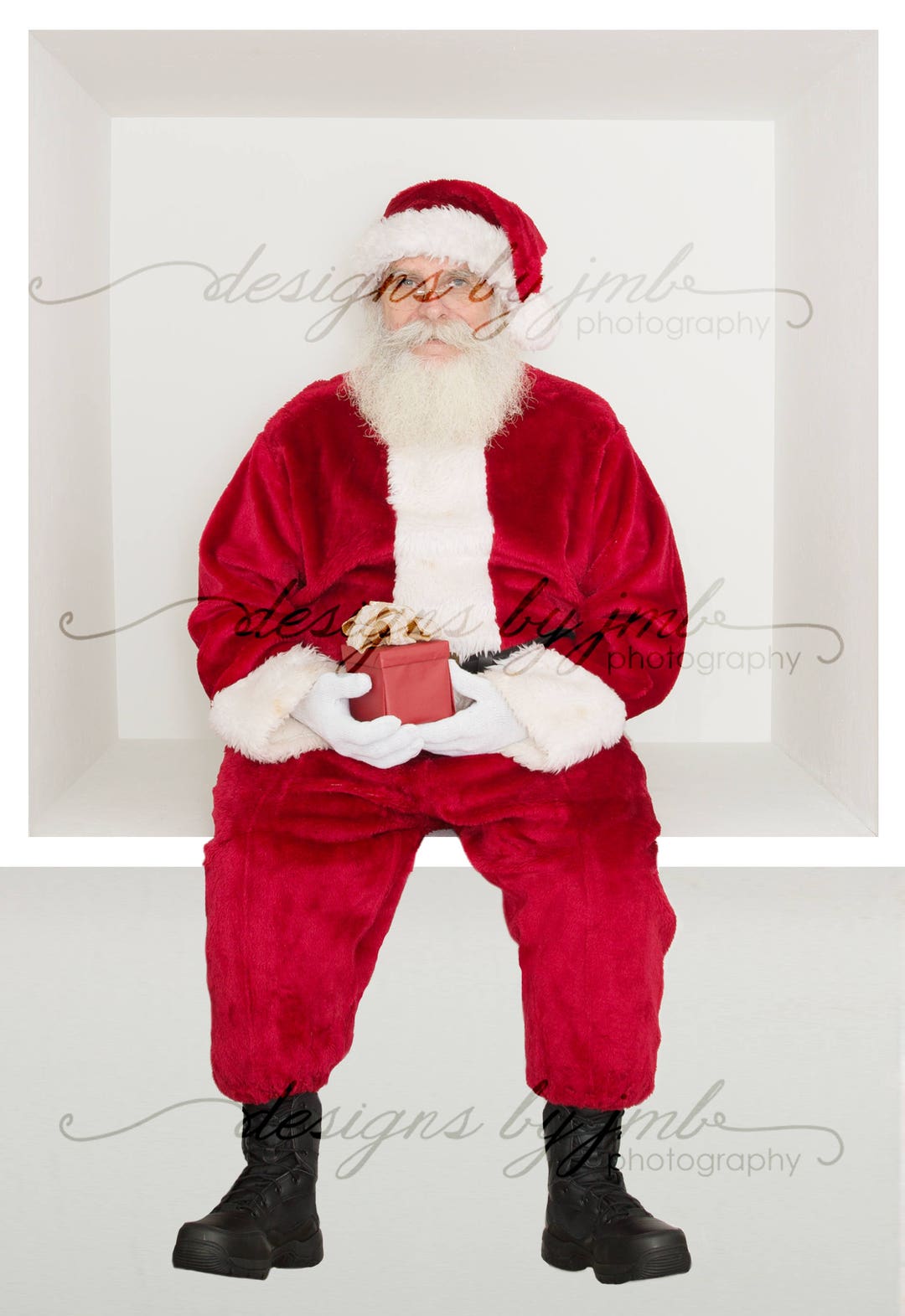Santa in Box Photography Sitting With Legs Hanging Over Overlay - Etsy