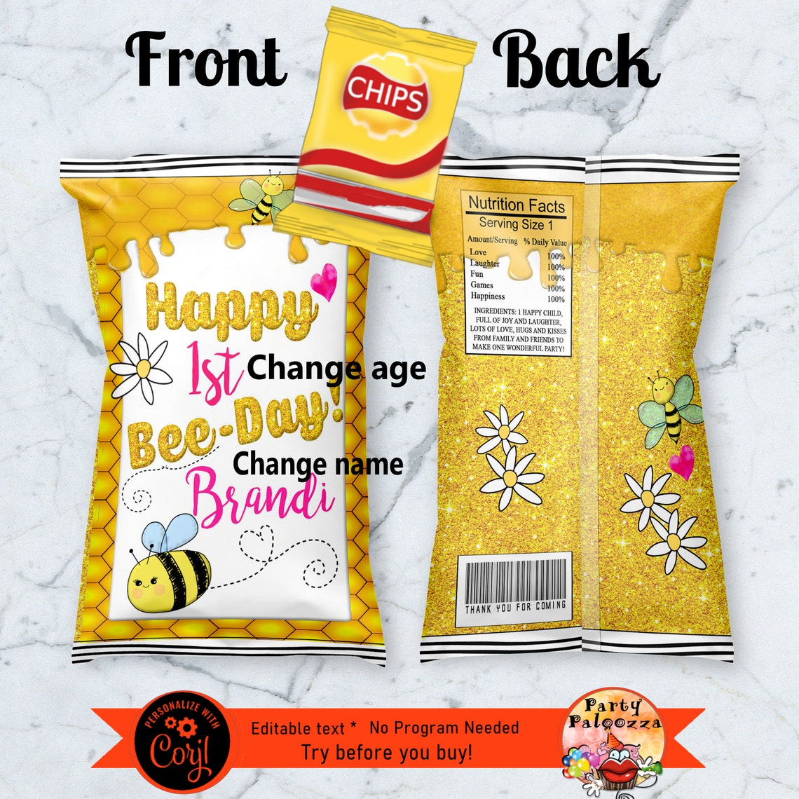 Printable Personalized Birthday Bee Chip Bag Wrapper - Etsy