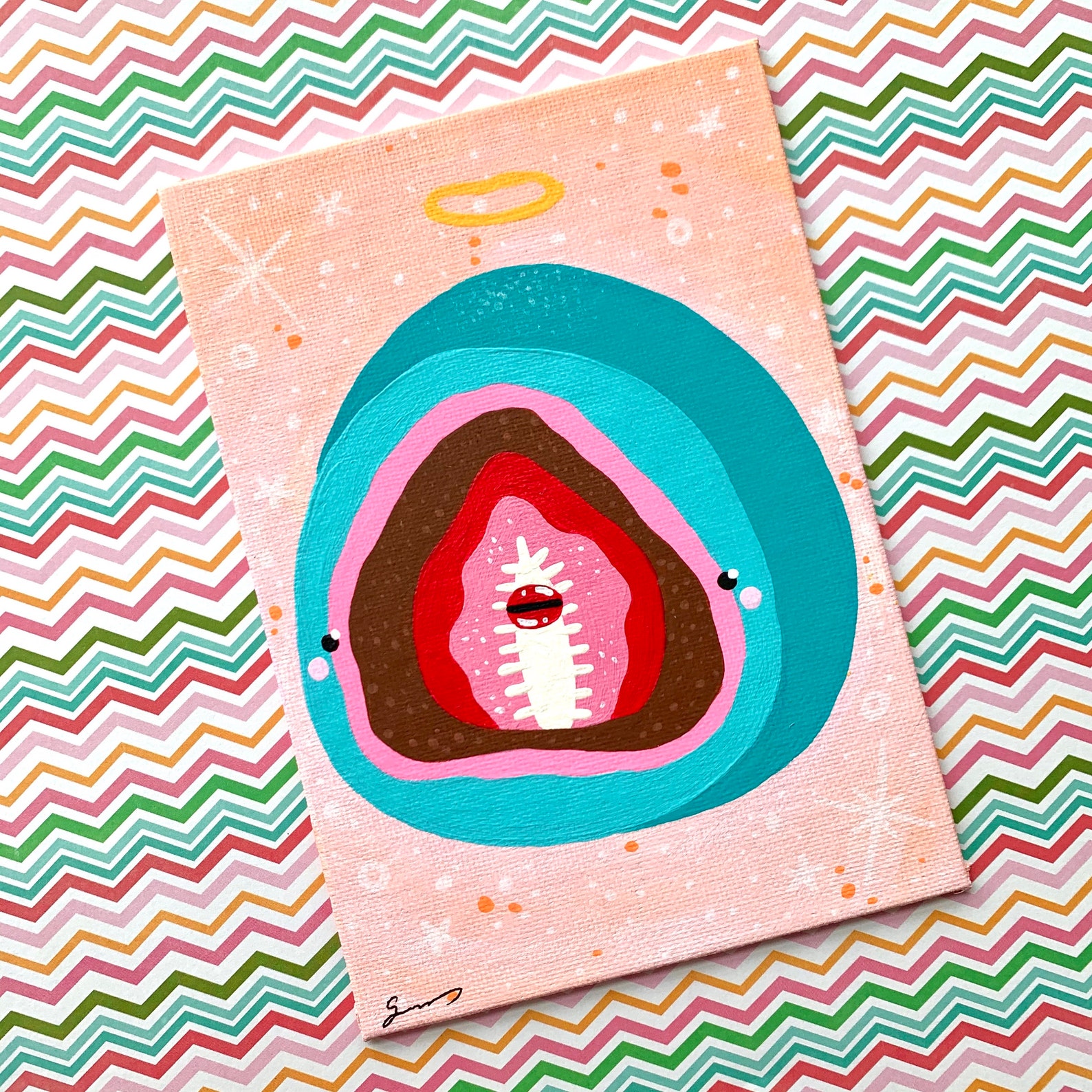 Kawaii Mochi Slice Original Acrylic Painting / Pop Surreal Low - Etsy