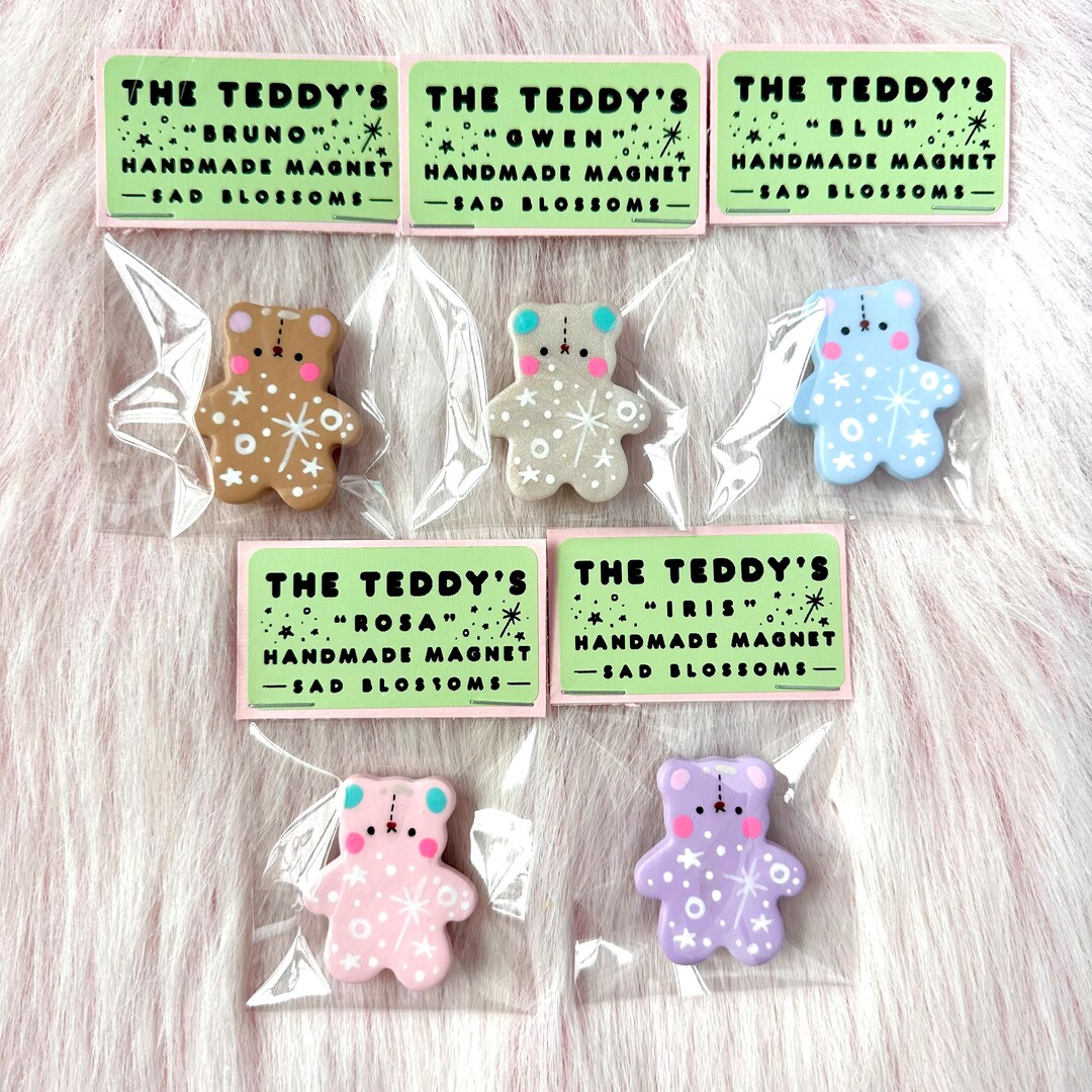 Teddy Bear Fridge Magnet • Kawaii Polymer Clay Magnet • Assorted Colors ...
