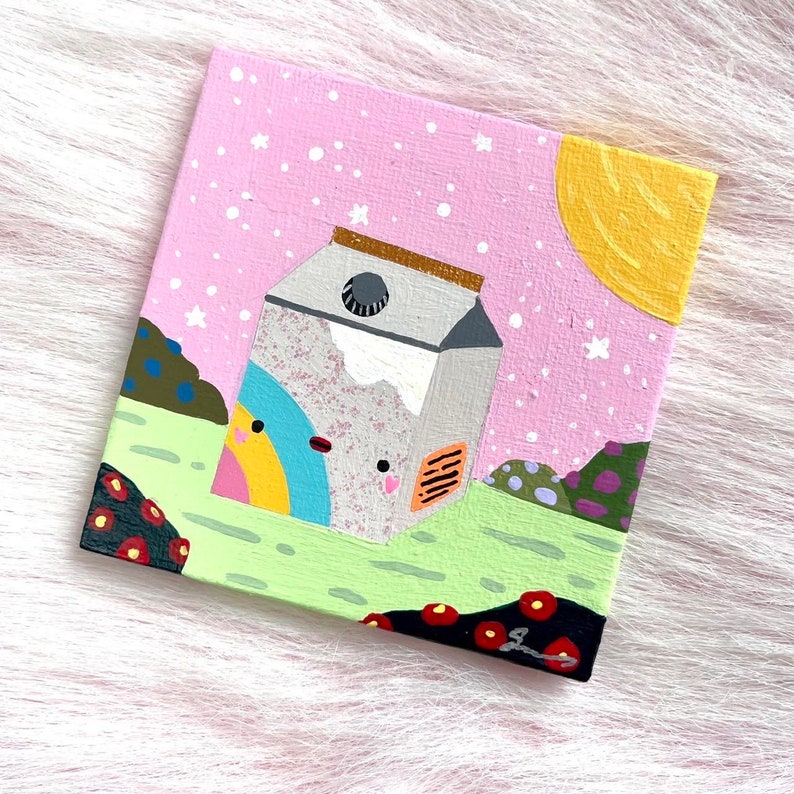 Kawaii Juice Carton Original Acrylic Painting / Pop Surrealism / Kitsch ...