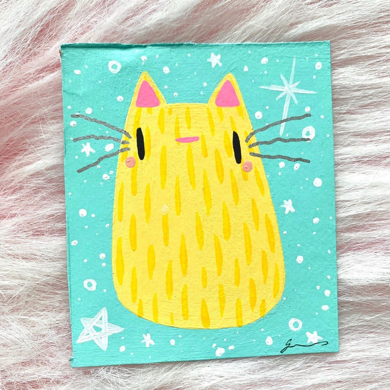 Cute Yellow Kitty Cat Original Miniature Acrylic Painting / - Etsy