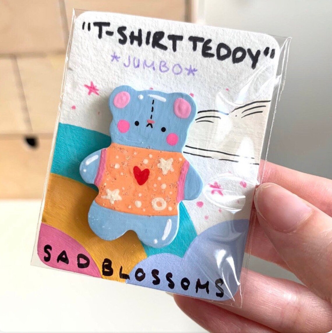 Kawaii Teddy Bear Polymer Clay Brooch / Handmade Clay Pin / Kidcore ...