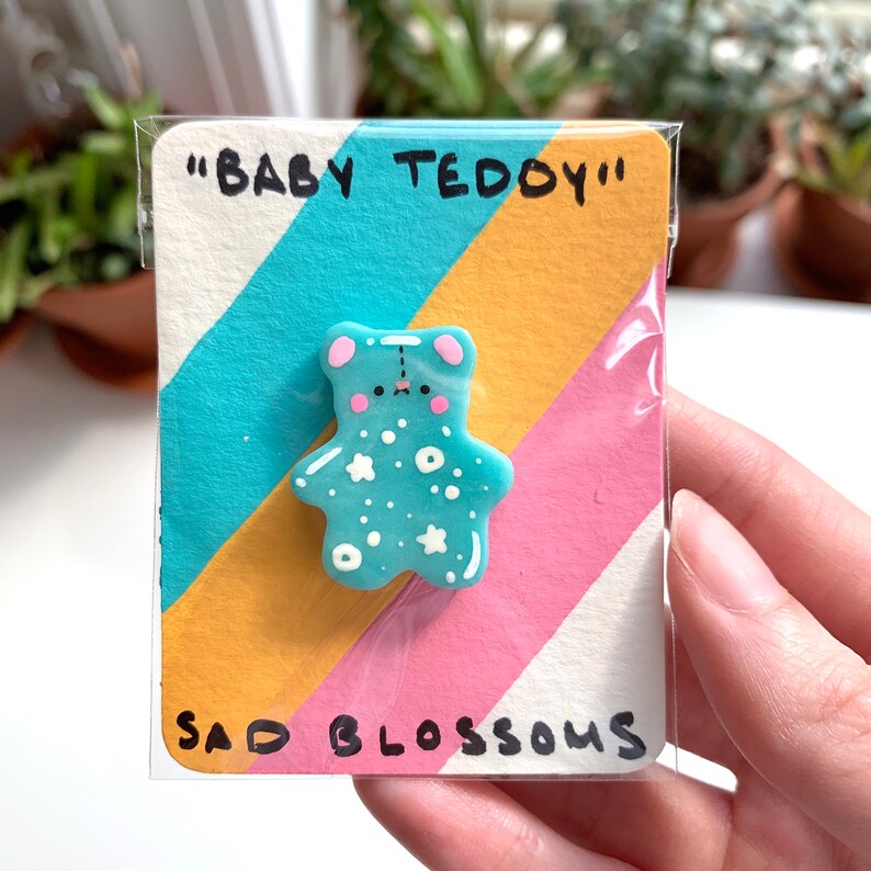 Kawaii Itty Bitty Teddy Bear Polymer Clay Pin / Handmade Gifts for Him ...