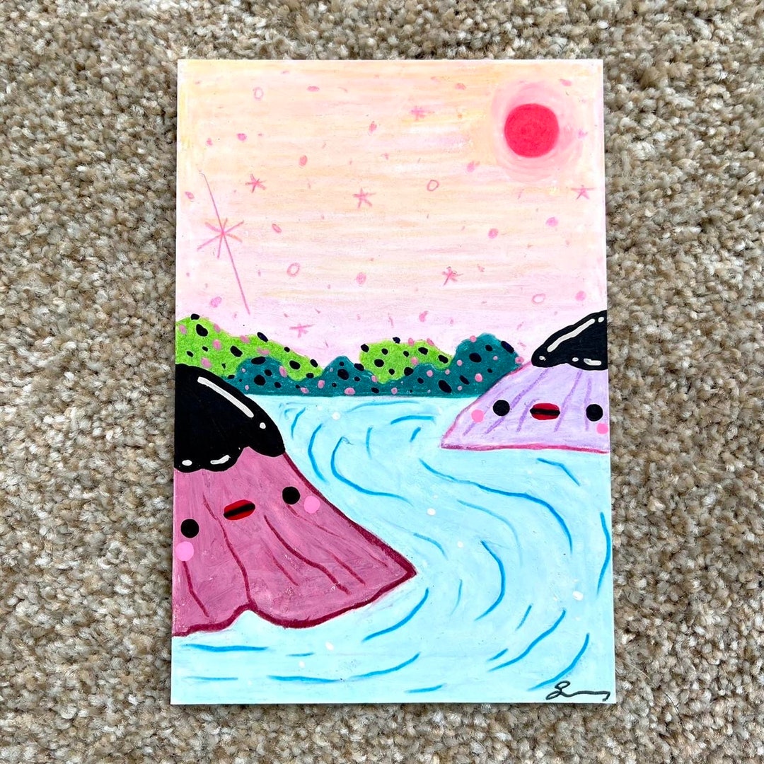 Kawaii Landscape Original Mixed Media Painting / Kidcore Creepy Cute ...