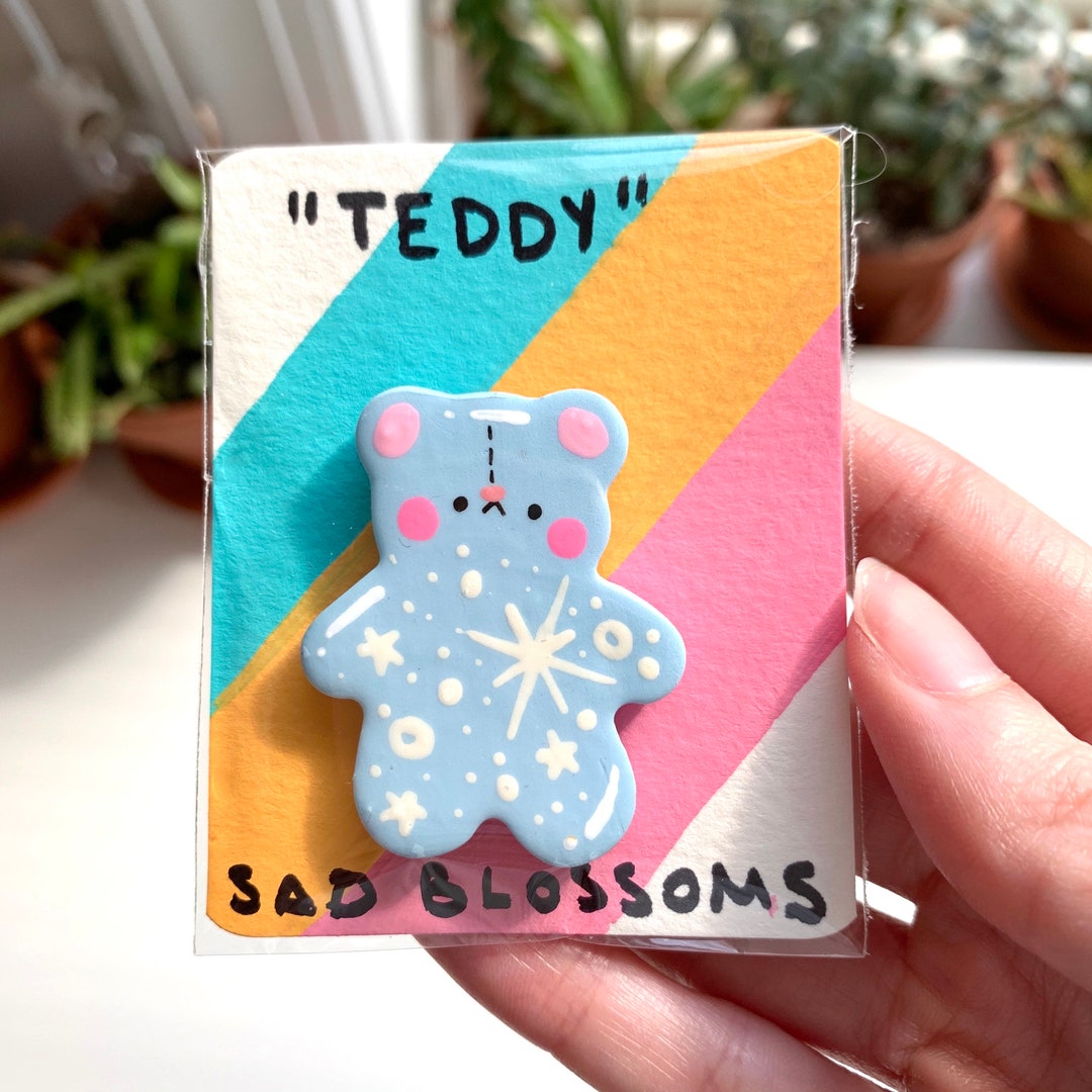Kawaii Teddy Bear Handmade Polymer Clay Brooch Pin / Creepy Cute Bear ...