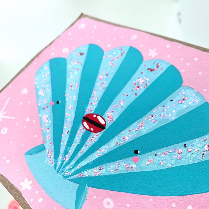 Kawaii Clam Shell Original Acrylic Painting / Ocean Nautical Beach ...
