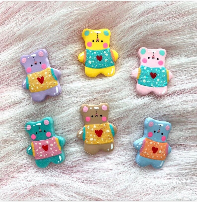 Kawaii Teddy Bear Handmade Polymer Clay Pin / One of a Kind Gift for ...