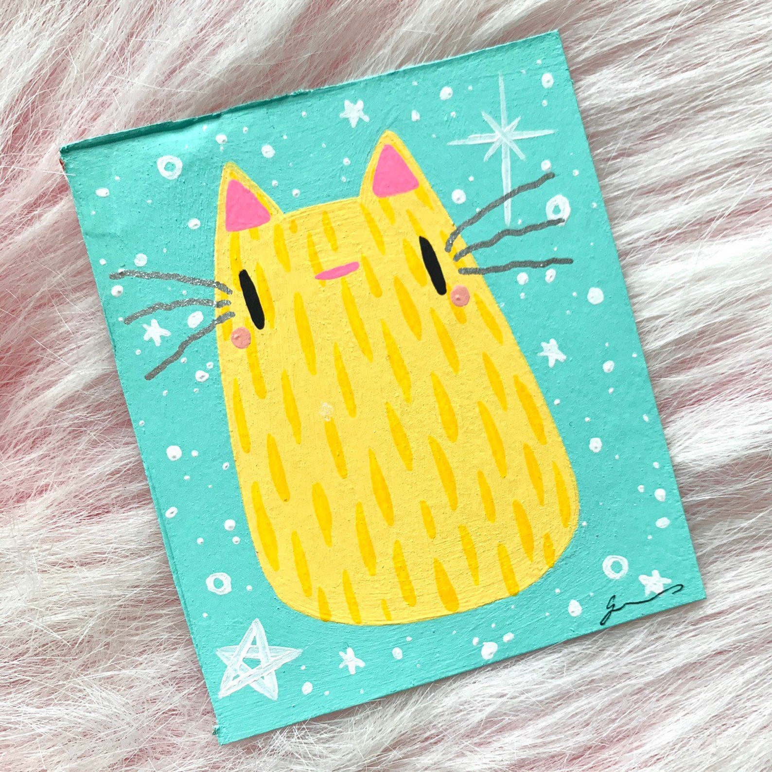 Cute Yellow Kitty Cat Original Miniature Acrylic Painting / - Etsy