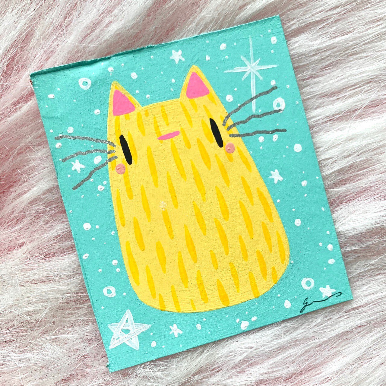 Cute Yellow Kitty Cat Original Miniature Acrylic Painting / - Etsy