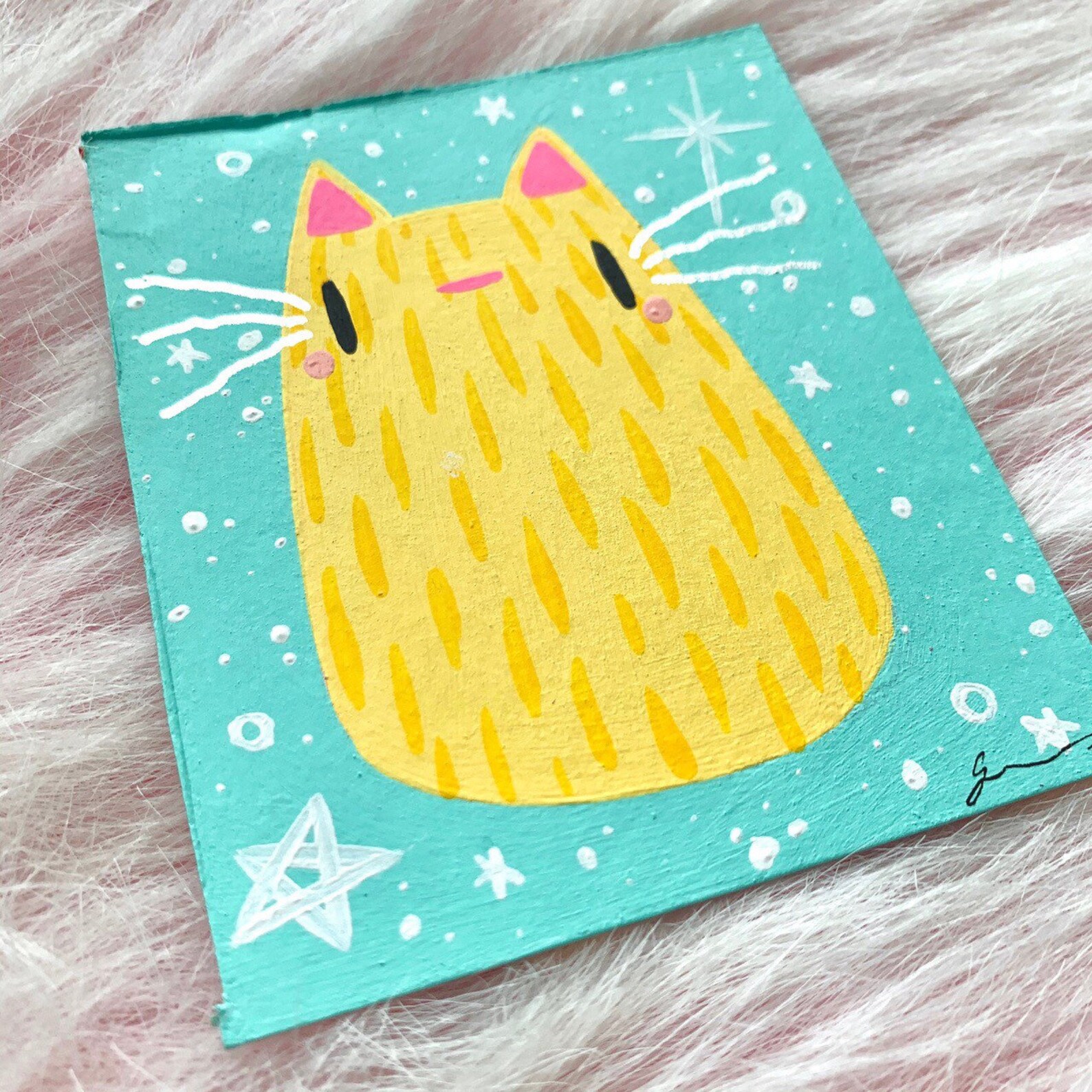 Cute Yellow Kitty Cat Original Miniature Acrylic Painting / - Etsy