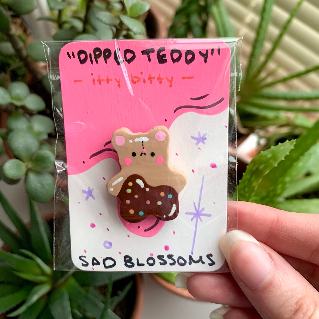 Kawaii Teddy Bear Handmade Polymer Clay Pin / Dipped Teddy Itty Bitty ...