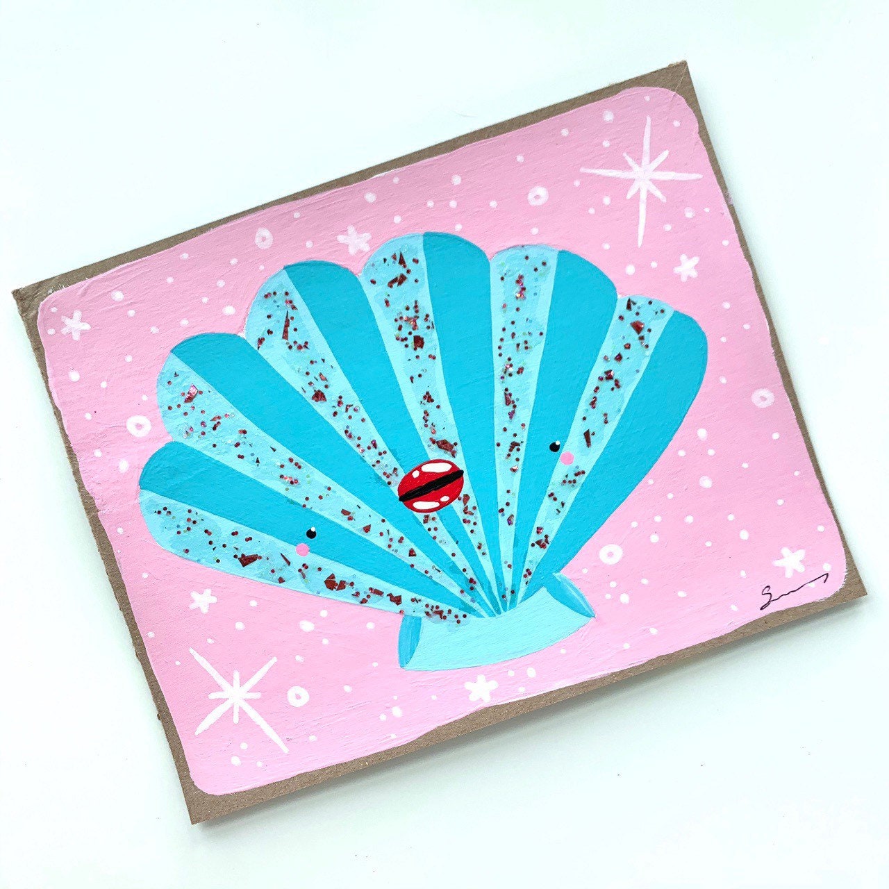 Kawaii Clam Shell Original Acrylic Painting / Ocean Nautical Beach ...