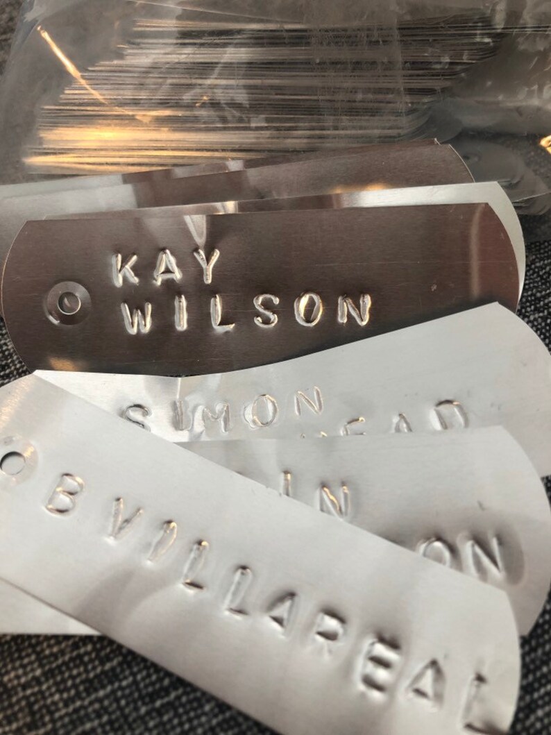 Personalised Name Tags, Silver Name Tag, Hand Stamped Place Card, Hand ...