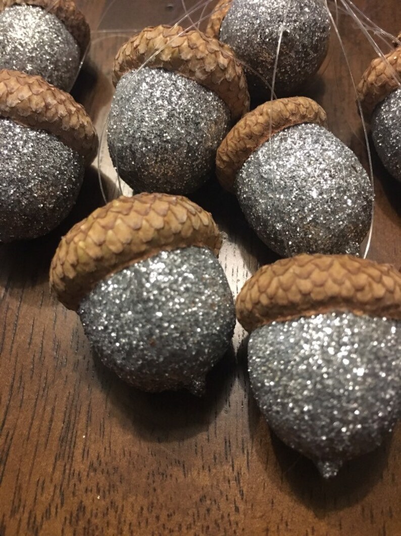 Silver Glitter Acorn Ornaments for Christmas Etc. - Etsy