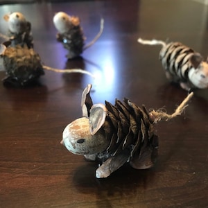 Set of Three Small Pine Cone and Acorn Mice. Ornaments or Table ...