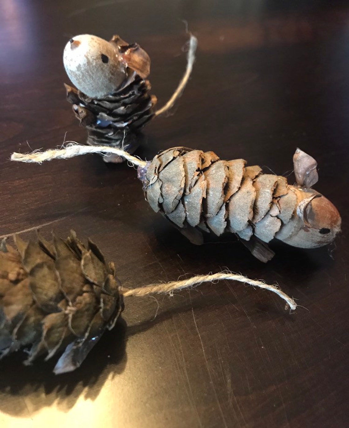 Set of Three Small Pine Cone and Acorn Mice. Ornaments or - Etsy