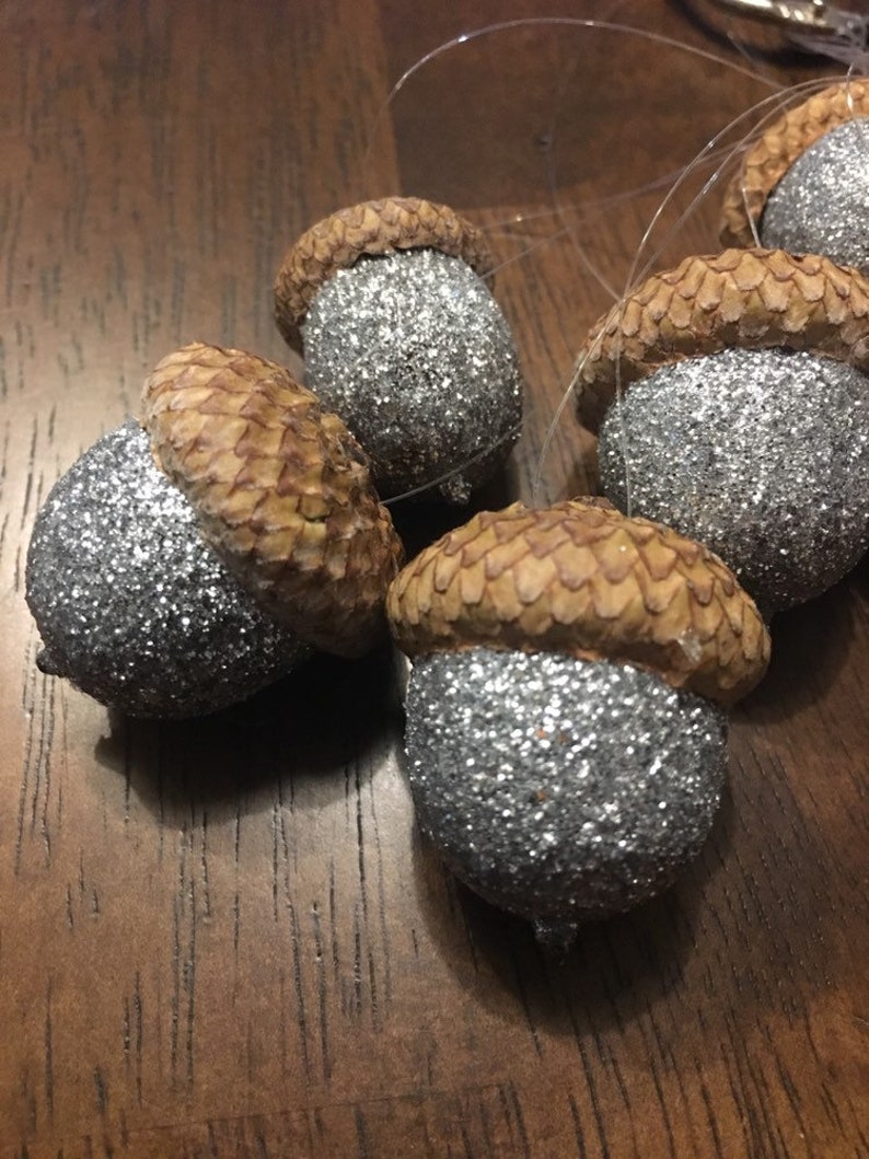 Silver Glitter Acorn Ornaments for Christmas, Etc. - Etsy