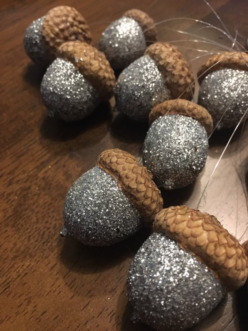 Silver Glitter Acorn Ornaments for Christmas Etc. - Etsy