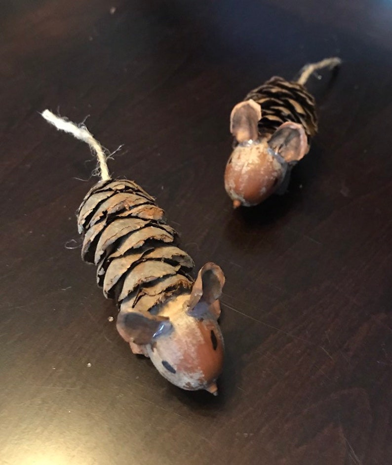 Set of Three Small Pine Cone and Acorn Mice. Ornaments or - Etsy