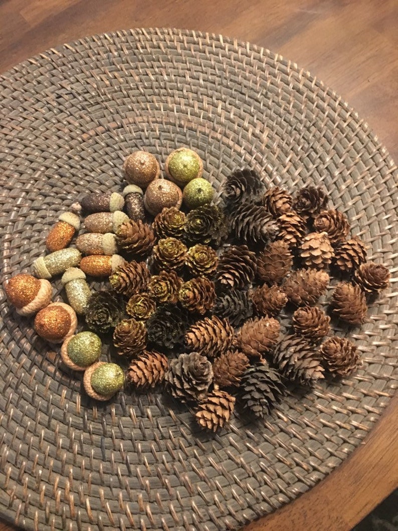 Glittered Acorn & Pine Cone Set: Fall Table Decor - Etsy