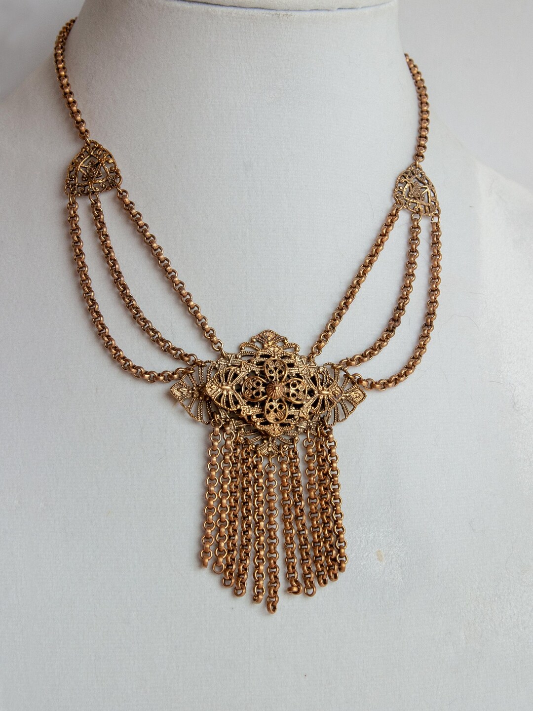 CHAIN, Chain, Chain!!! Festoon Bib Drippy BRASS NECKLACE - 1930s - Etsy