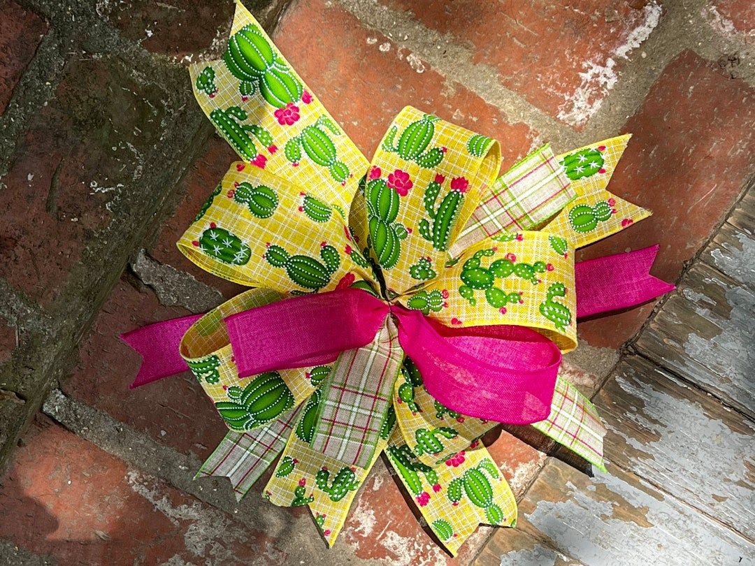 Succulent Bow, Cactus Bow,spring Bow, Summer Bow, Wreath Bow, Mailbox ...
