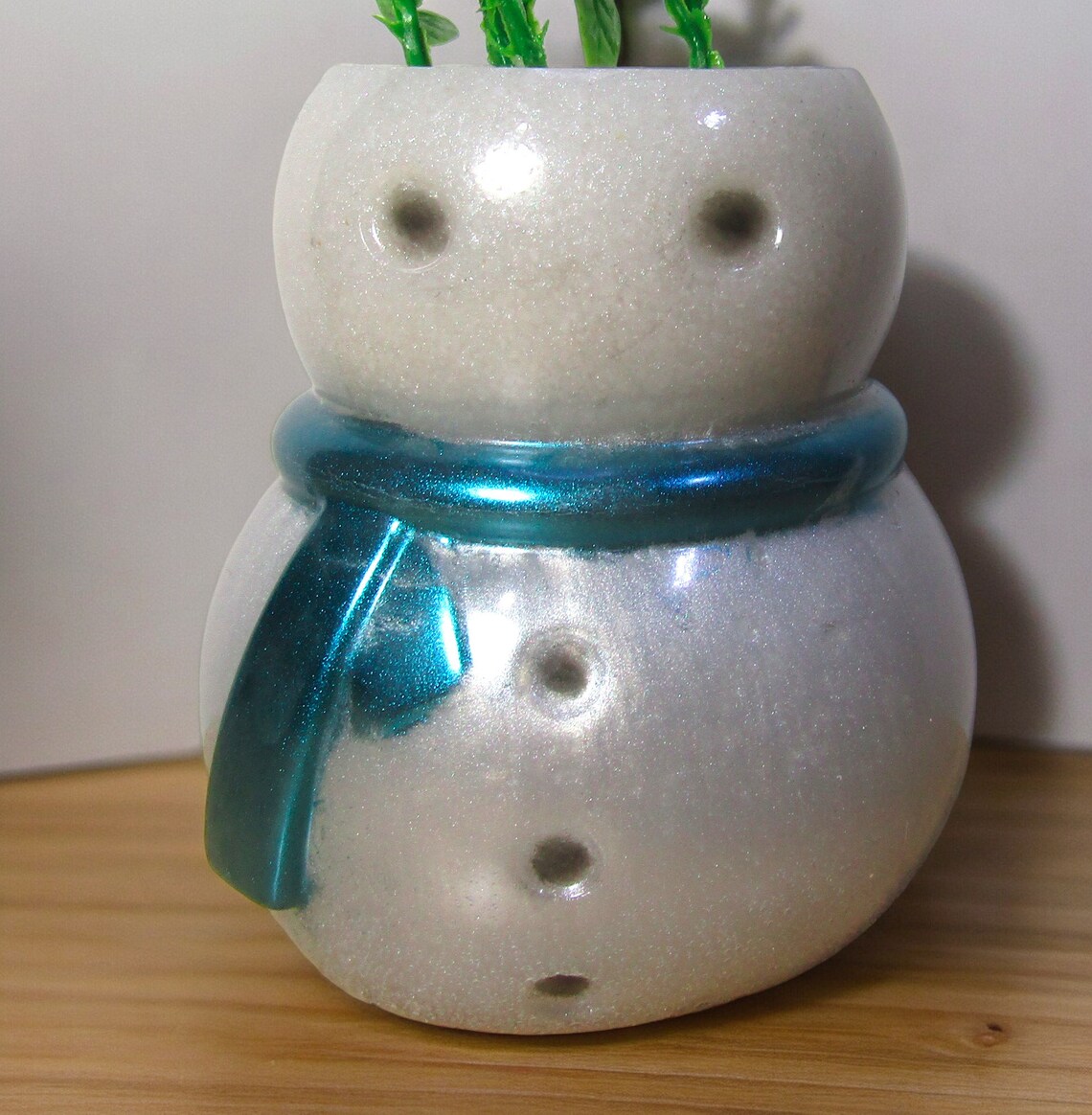 Snowman Aquarium Decoration With Tall Green Artificial Plant. Christmas ...