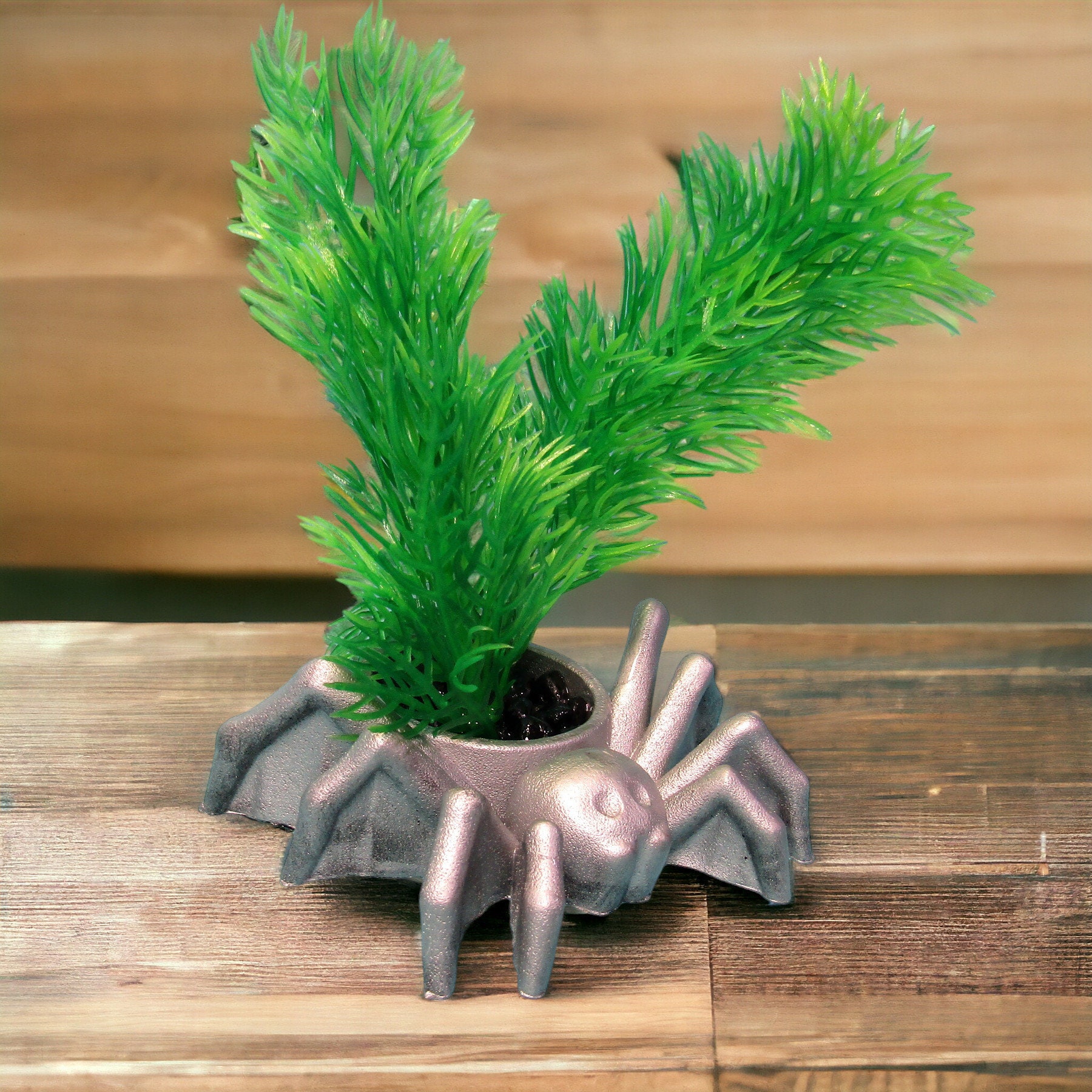 Spider Aquarium Decoration. Silver With Green Bushy Artificial Plant ...