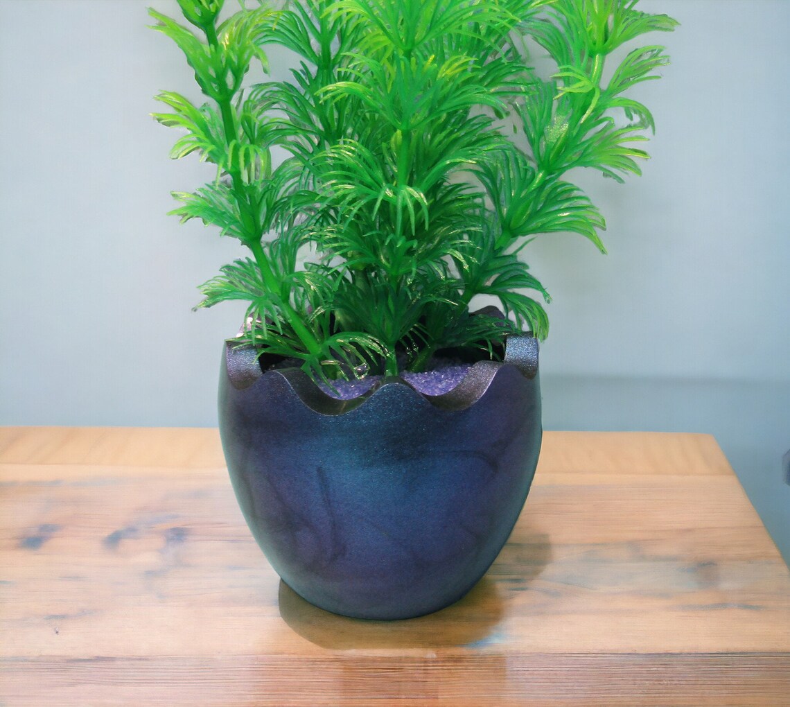 Cracked Egg Aquarium Decoration. Blue Purple With Green Artificial ...