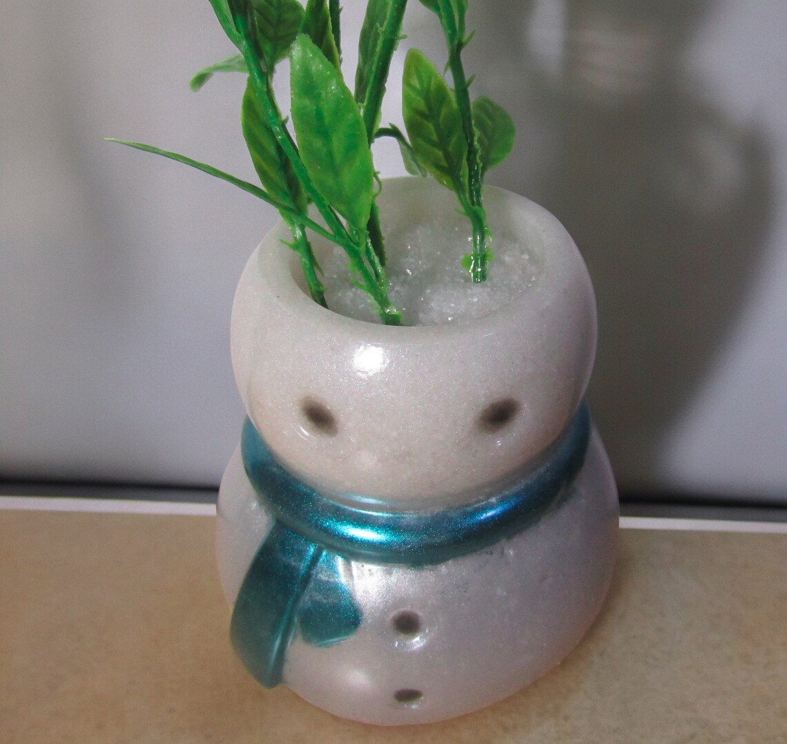 Snowman Aquarium Decoration With Tall Green Artificial Plant. Christmas ...