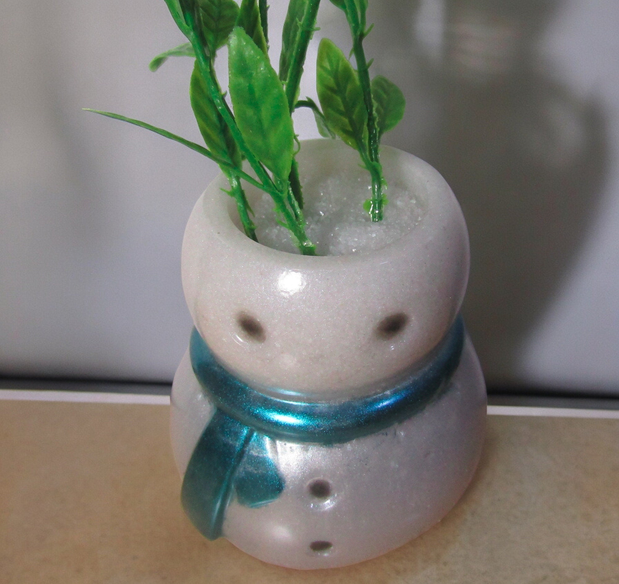 Snowman Aquarium Decoration With Tall Green Artificial Plant. Christmas ...