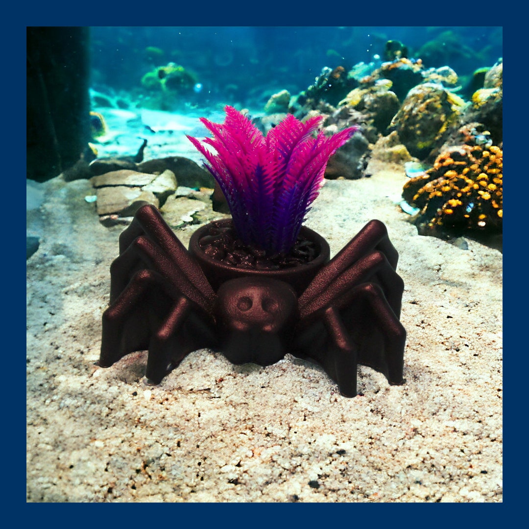 Spider Aquarium Decoration. Black With Blue & Purple Artificial Plant ...