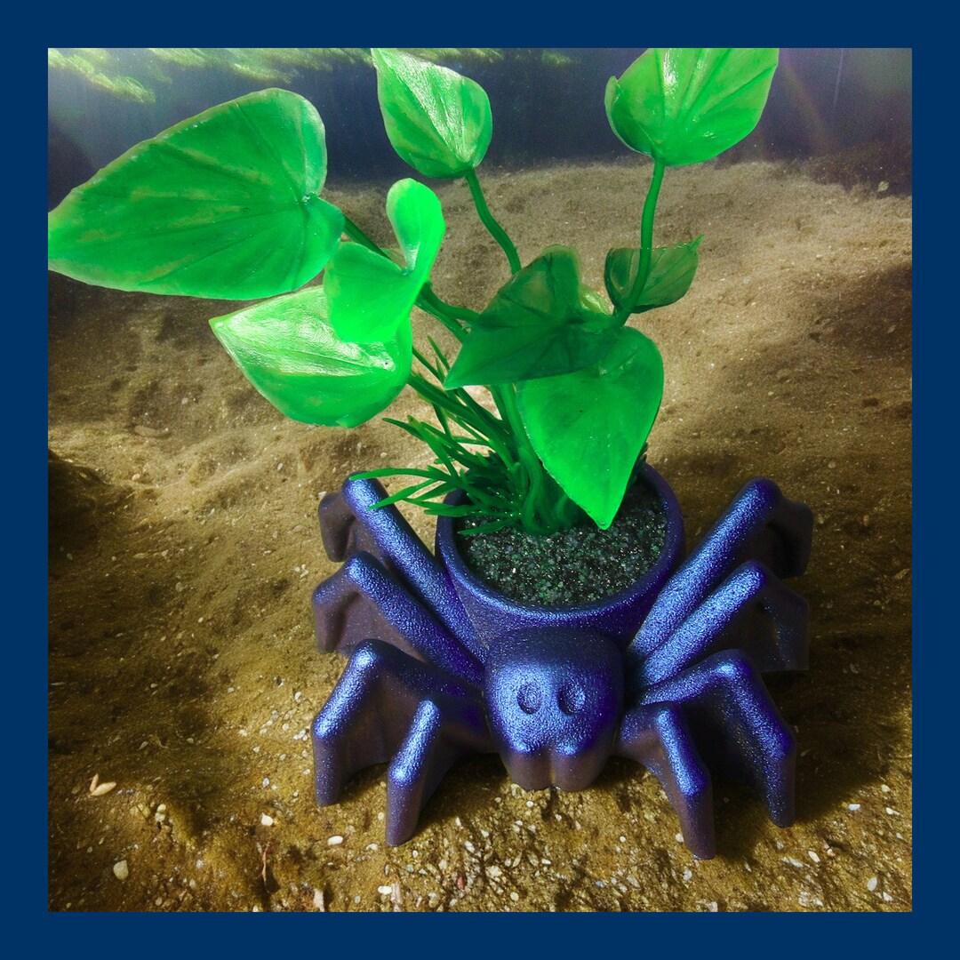 Spider Aquarium Decoration. Bright Blue With Green Artificial Plant ...