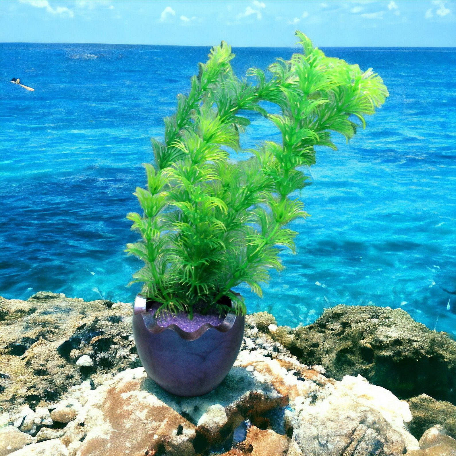 Cracked Egg Aquarium Decoration. Blue Purple With Green Artificial ...