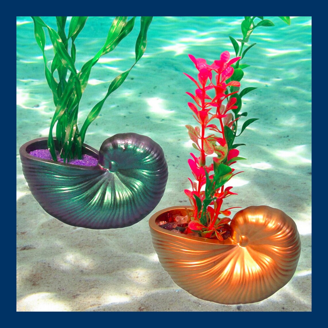 Jumbo Snail Shell Aquarium Decoration With Tall Artificial Plant ...