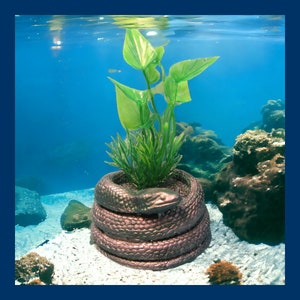 Large Snake Aquarium Decoration. Silver Blue With Green Artificial ...