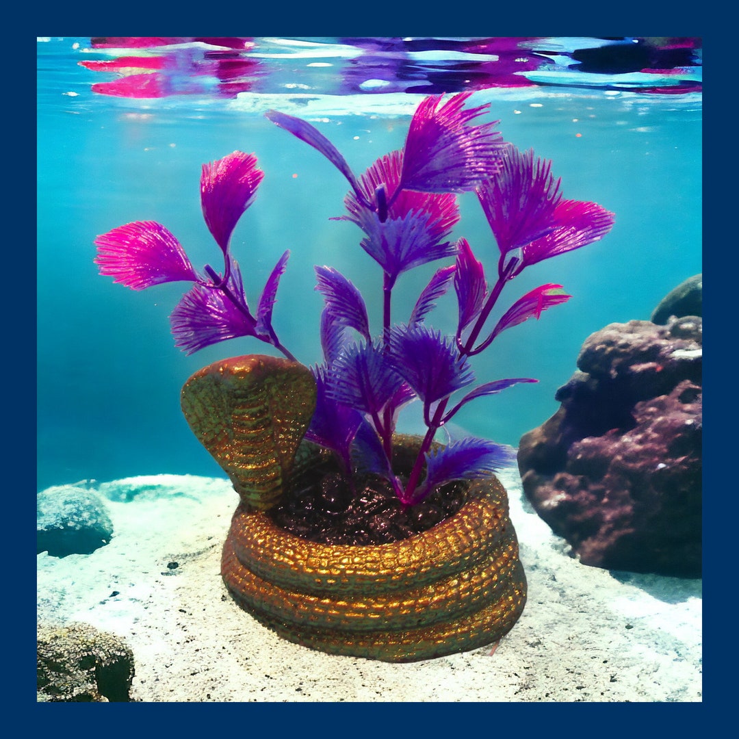 Cobra Snake Aquarium Decoration. Gold With Colorful Artificial Plant ...