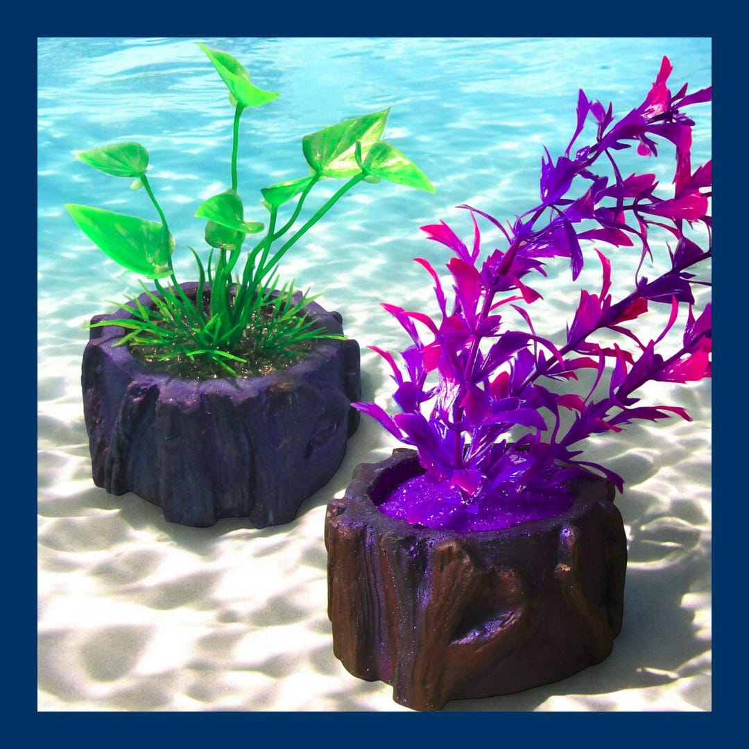 Fancy Tree Stump Aquarium Decoration With Artificial Plant. Choice of ...