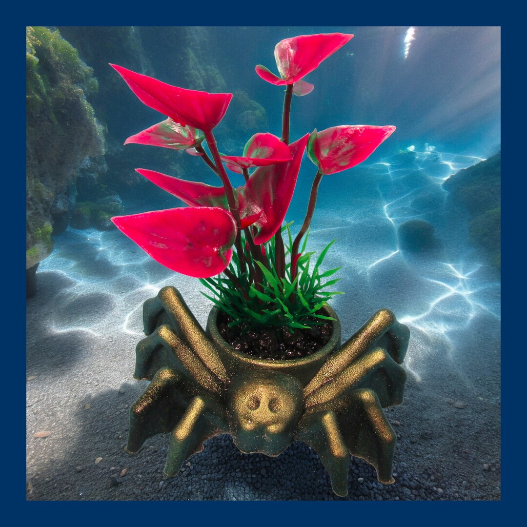 Spider Aquarium Decoration. Golden Green With Colorful Artificial Plant ...