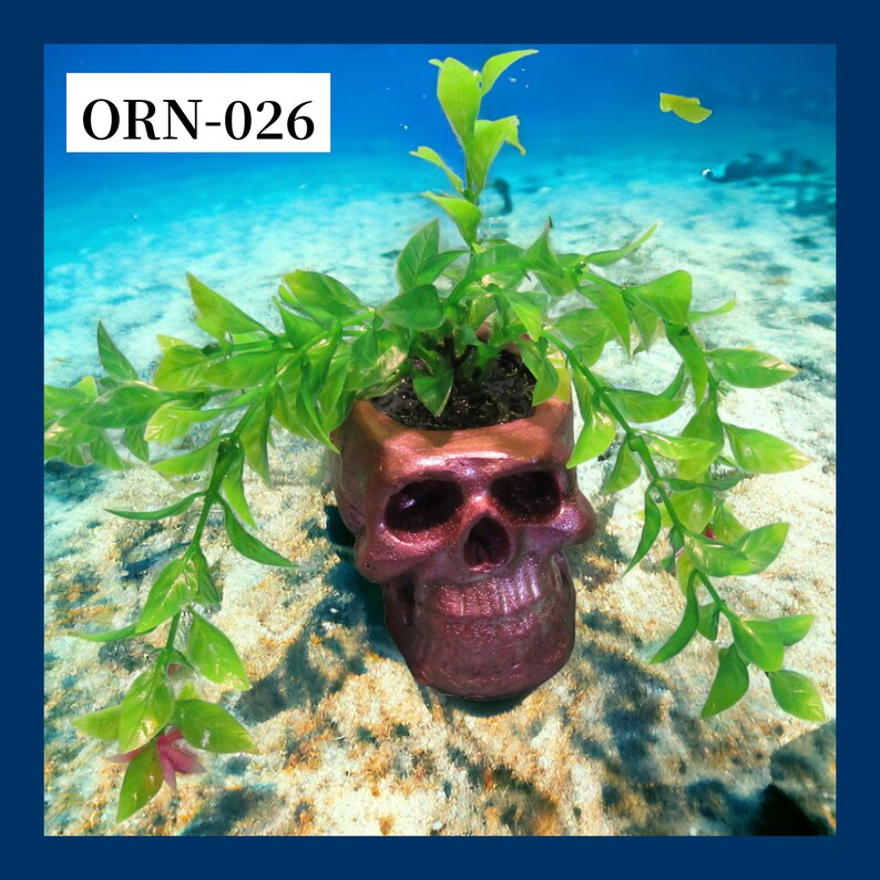 Large Zombie Skull Aquarium Decoration With Tall Artificial Plant ...