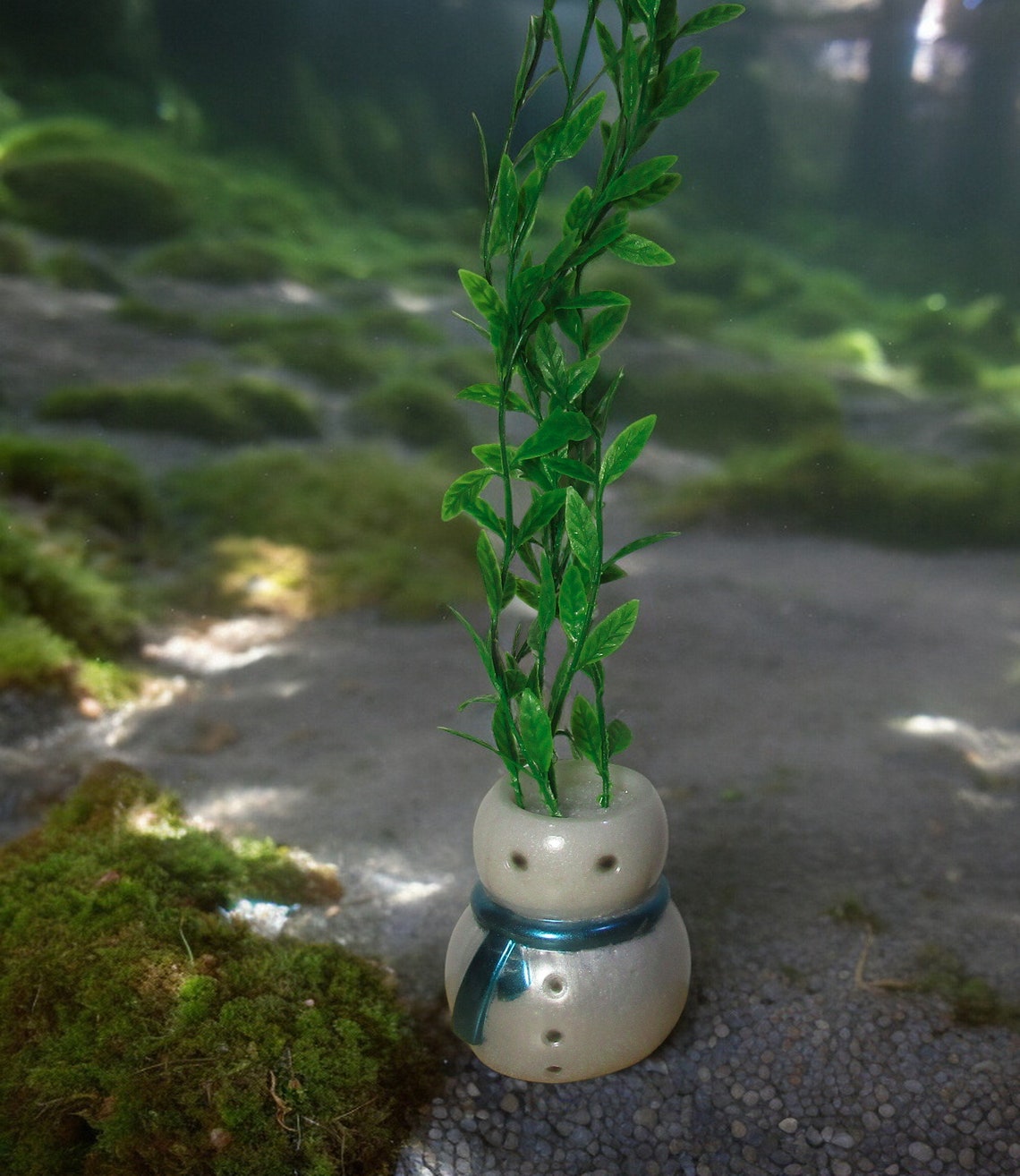 Snowman Aquarium Decoration With Tall Green Artificial Plant. Christmas ...