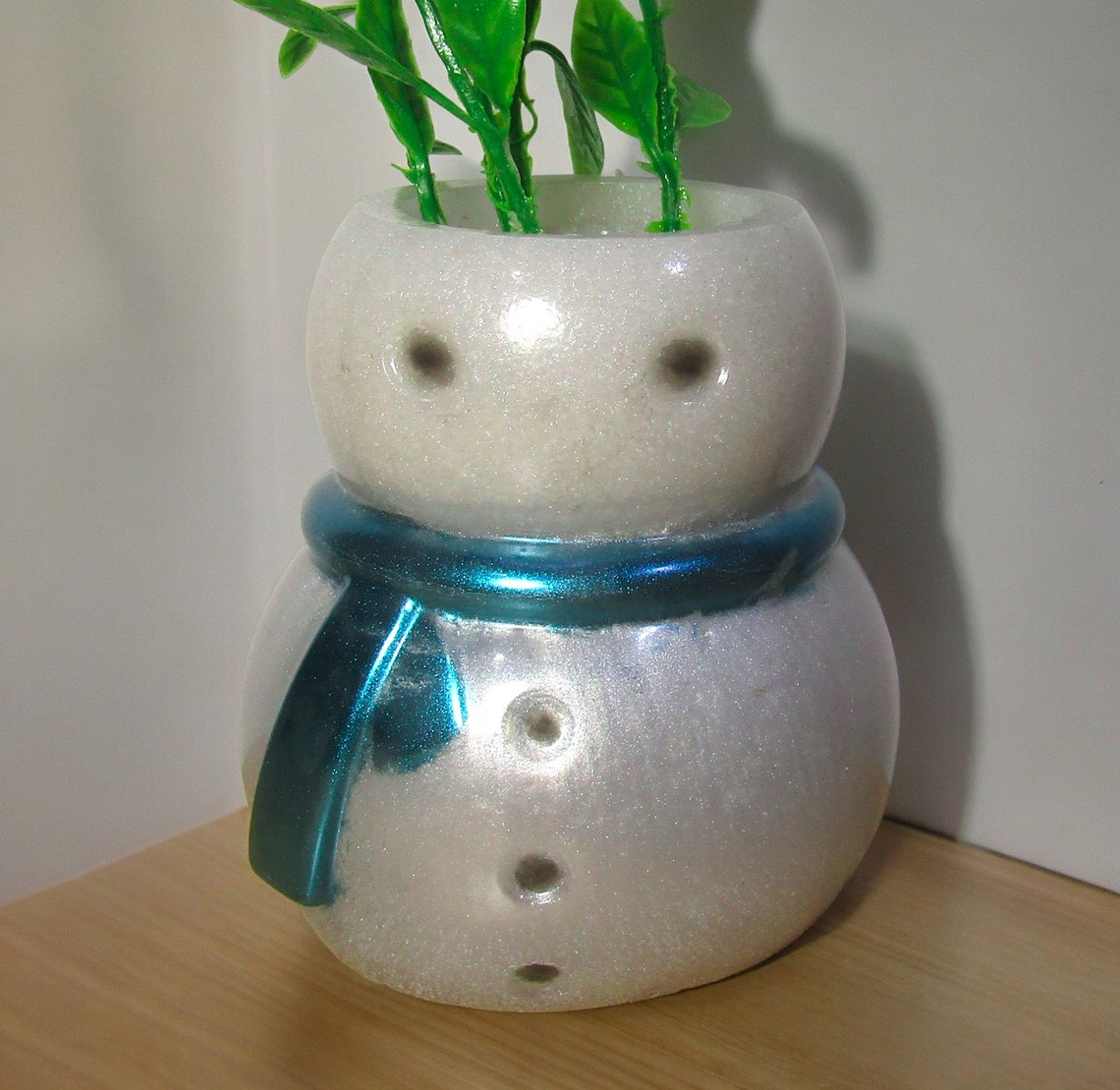 Snowman Aquarium Decoration With Tall Green Artificial Plant. Christmas ...