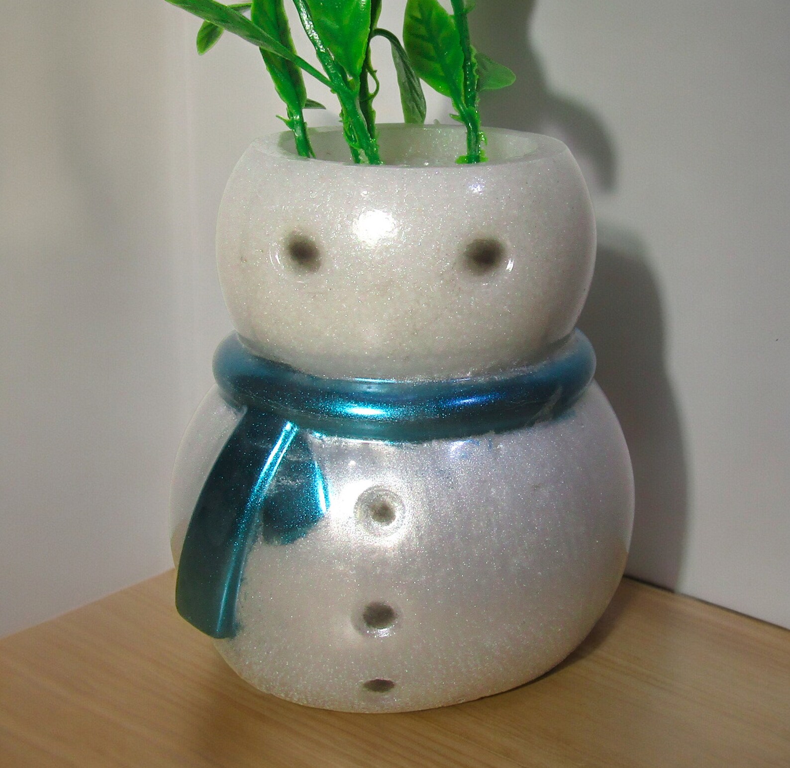 Snowman Aquarium Decoration With Tall Green Artificial Plant. Christmas ...