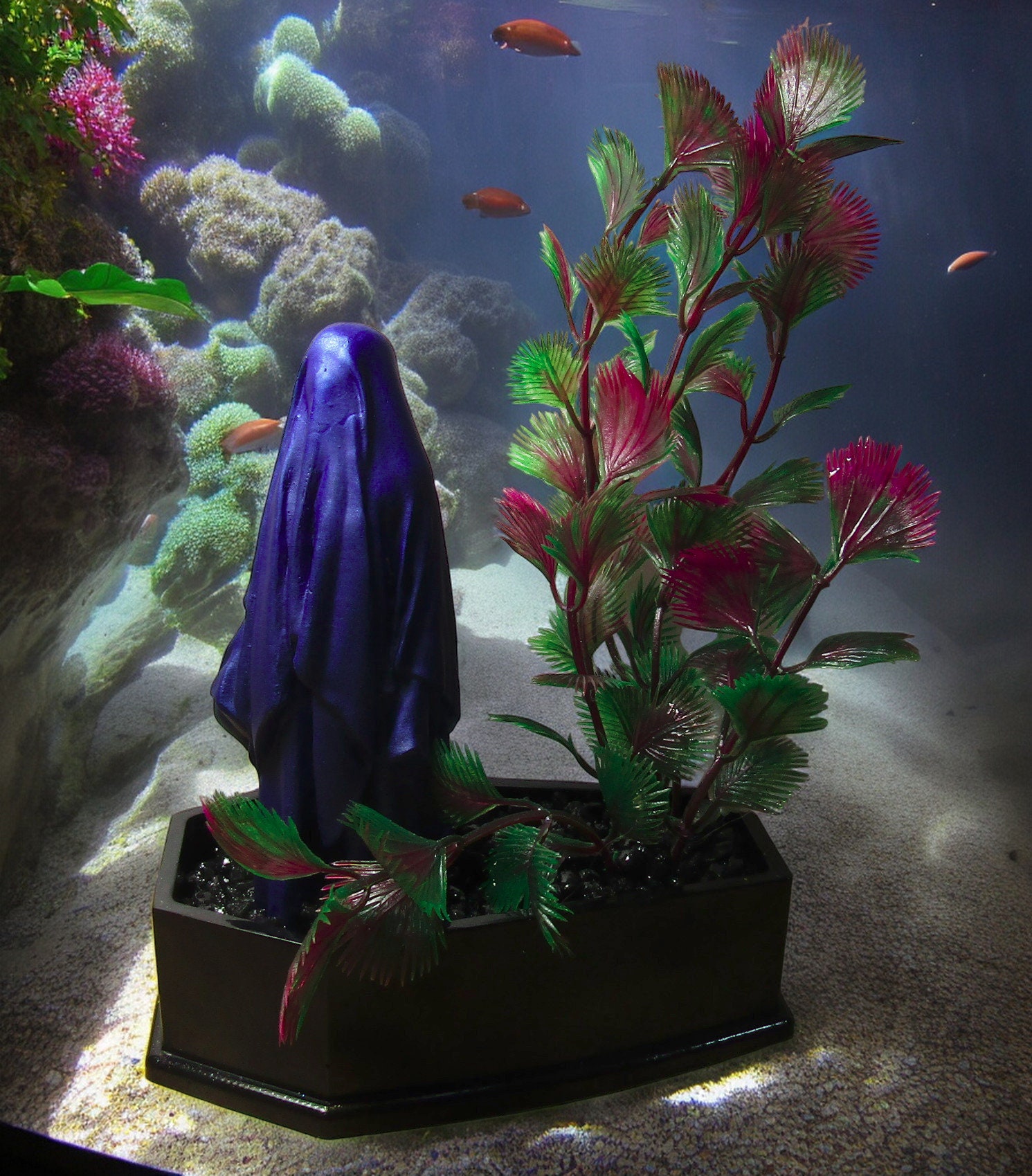 Gothic Mourner Coffin Aquarium Decoration. Blue and Black With ...