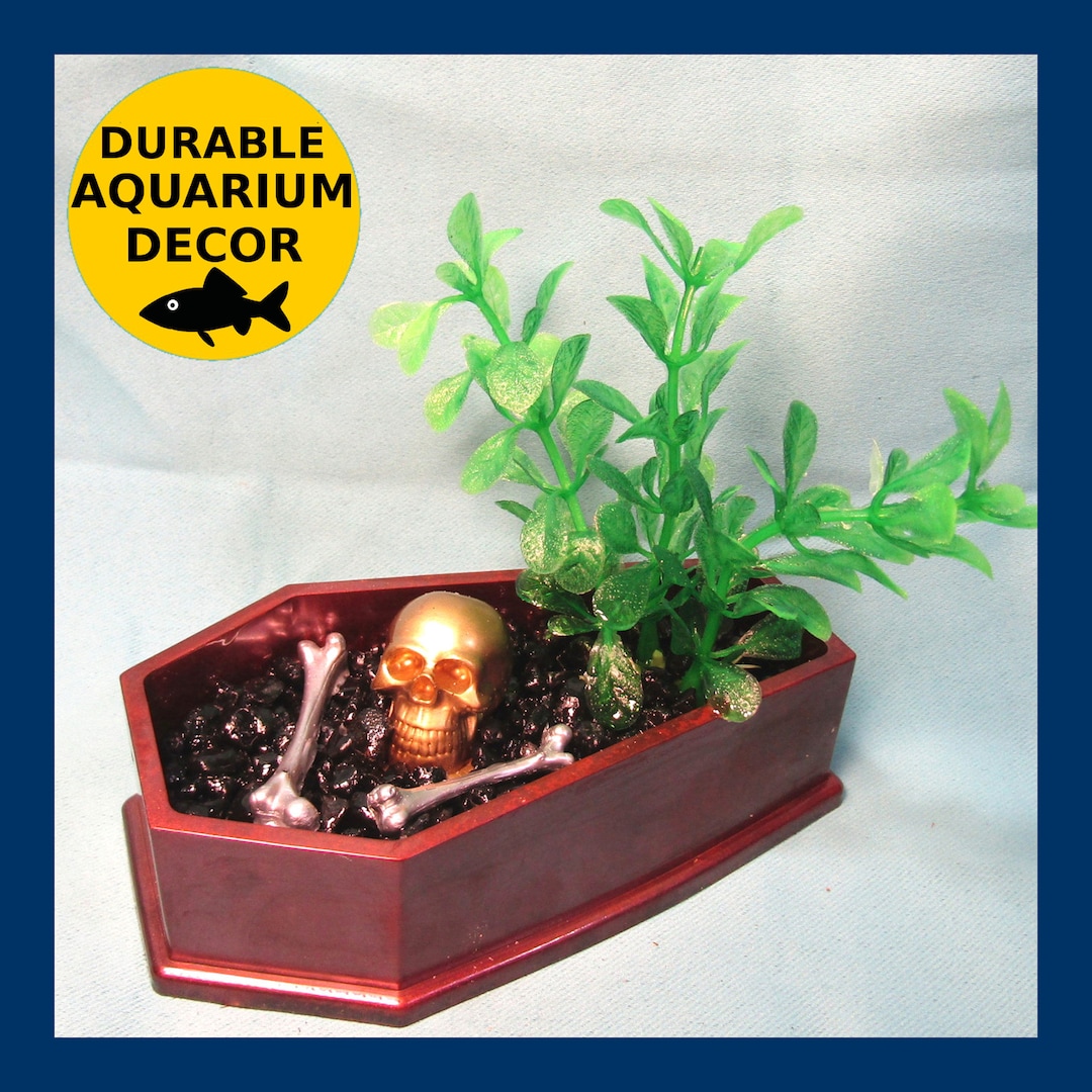Red Copper Coffin Aquarium Decoration With Skulls, Bones, and Green ...