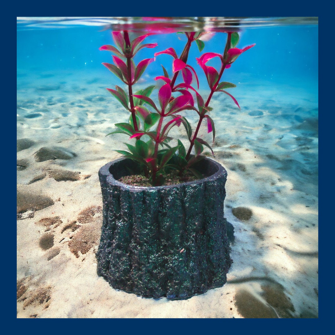 Large Tree Stump Aquarium Decoration. Metallic Blue With Tall Colorful ...